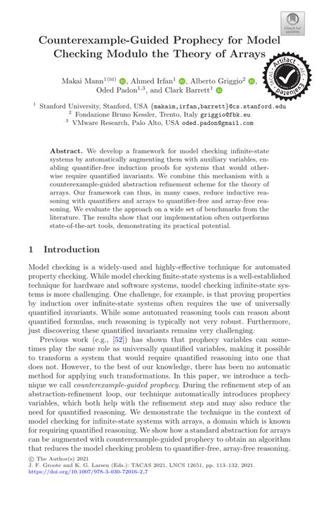 Pdf Counterexample Guided Prophecy For Model Checking Modulo The Theory Of Arrays