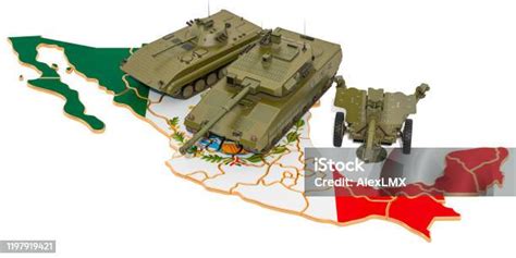 멕시코지도에 전투 차량 멕시코 개념의 군사 방어 흰색 배경에 고립 된 3d 렌더링 3차원 형태에 대한 스톡 사진 및 기타 이미지