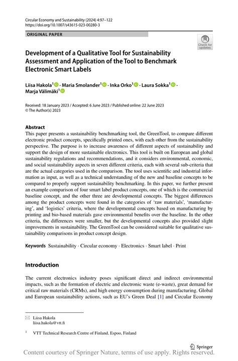 Pdf Development Of A Qualitative Tool For Sustainability Assessment And Application Of The