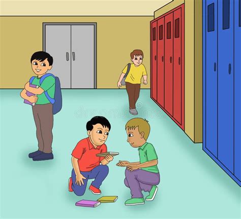 在学校走廊卡通里帮朋友 库存例证 插画 包括有 系列 绿色 光环 逗人喜爱 家庭 朋友 图画 181393900