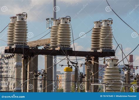 Distribution Transformation Substation Against Cityline Stock Image 76747543