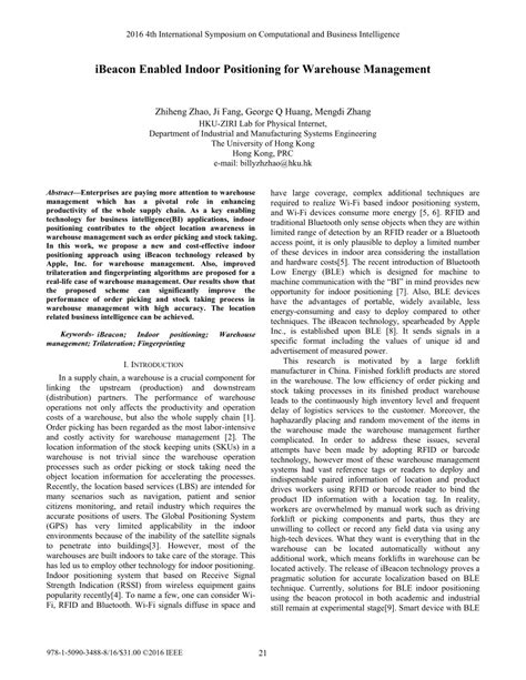 Pdf Ibeacon Enabled Indoor Positioning For Warehouse Management