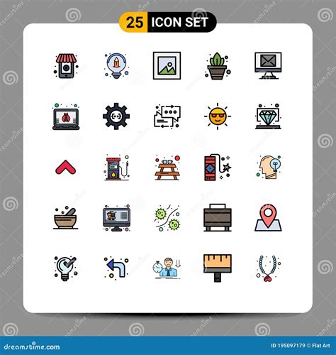 25 Universal Filled Line Flat Color Signs Symbols Of Virus Hacker Photo New Compose Stock
