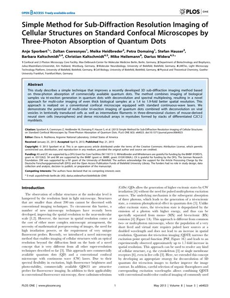 Pdf Simple Method For Sub Diffraction Resolution Imaging Of Cellular Structures On Standard