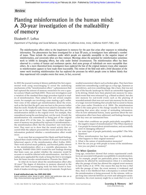 Misinformation Effect Pdf Memory Recall Memory