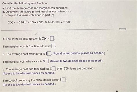Solved Consider The Following Cost Function A Find The
