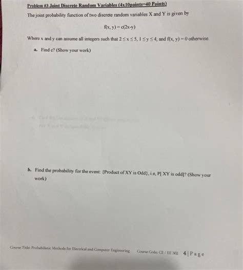 Solved Problem 3 Joint Discrete Random Variables