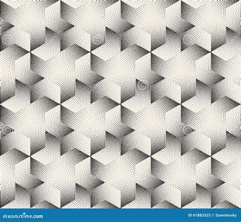 Vector Seamless Black And White Stripes Stippling Halftone Dots Hexagonal Triangular Pattern