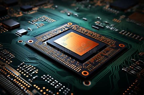 Close Up Of Electronic Circuit Board With Processor Computer Technology Concept Stock