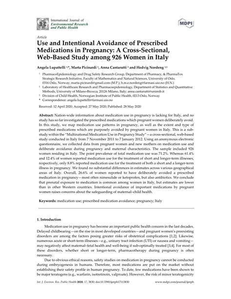 Pdf Use And Intentional Avoidance Of Prescribed Medications In Pregnancy A Cross Sectional