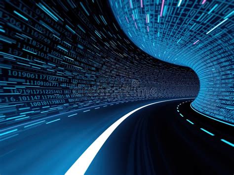 A Futuristic Digital Highway Visualizing The Flow Of Data Through Binary Code Streams Stock