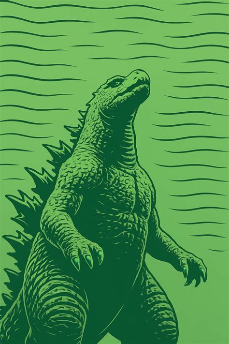 Majestic Godzilla Graphic Illustration In Bold Green Tones Art Playground