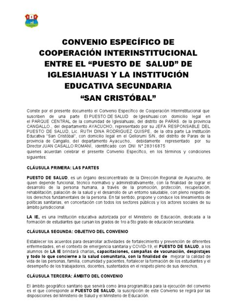 Convenio Específico De Cooperación Interinstitucional Entre La Red De