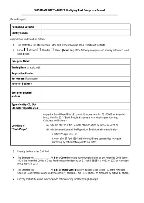 Sworn Affidavit Qualifying Small Enterprise Bee Declaration Studocu