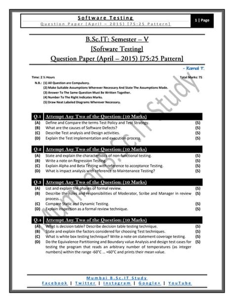 Question Paper Software Testing 7525 Pattern April 2015 Pdf
