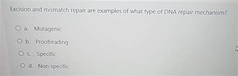 Solved Excision And Mismatch Repair Are Examples Of What
