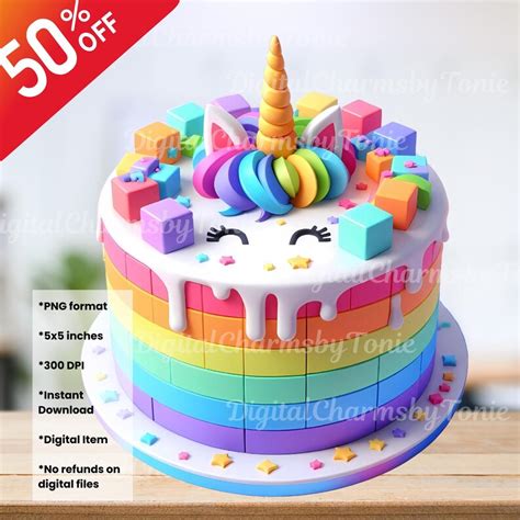 3d Blocky Unicorn Birthday Cake Png Happy Birthday Unicorn Png Clipart 3d Blocks Rainbow Cake