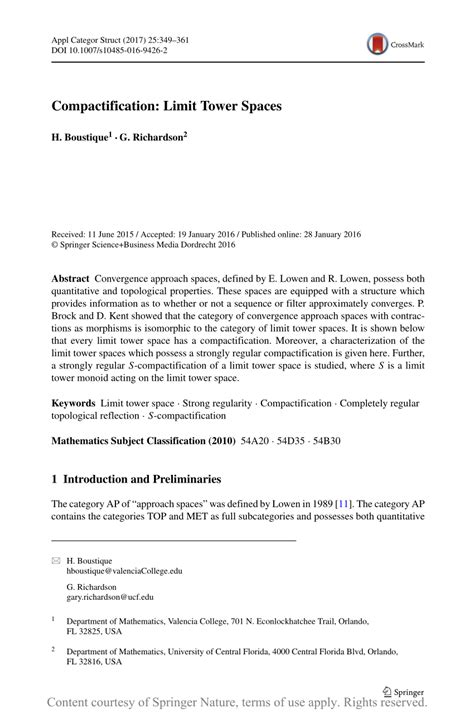Compactification Limit Tower Spaces Request Pdf