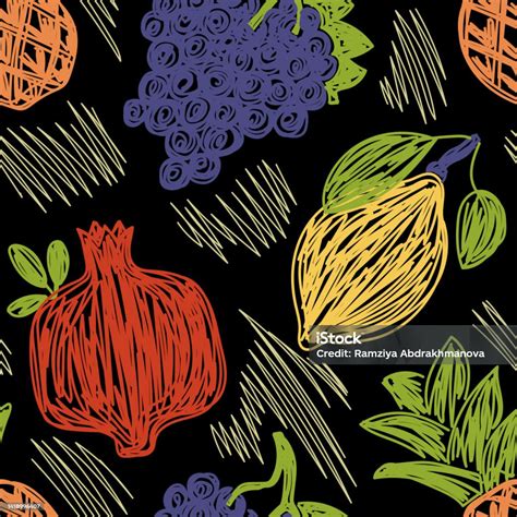 포도 석류 레몬 파인애플 과일 번들 원활한 패턴 컬러 벡터 일러스트 레이 션 세트 펜 또는 마커 낙서 그리기 0명에 대한 스톡 벡터 아트 및 기타 이미지 Istock