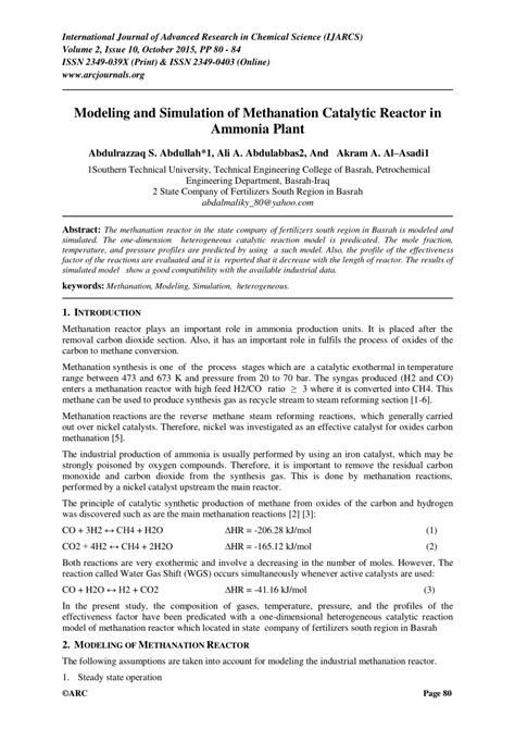 Pdf Modeling And Simulation Of Methanation Catalytic Reactor In