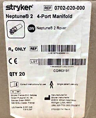 Stryker 4 Port Manifold Neptune® 2 M 668436 1270 Pack Of 20 Axiom