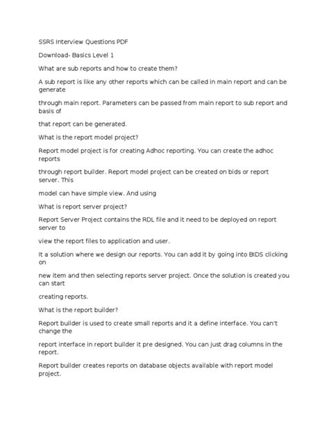 Ssrs Interview Questions Pdf Pdf Microsoft Sql Server Databases