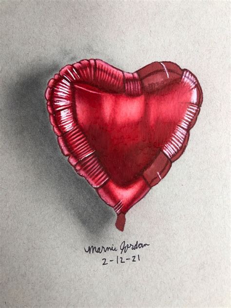 Heart Balloon Drawing With Prismacolor Pencils