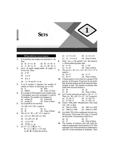 Set Theory Practise Questions Pdf