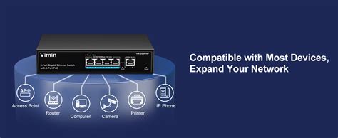 Vimin 4 Port Gigabit Poe Switch With 1 Uplink Gigabit Ports 5 Port Unmanaged Ethernet Poe