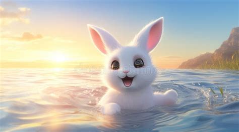 A Cartoon Bunny In Water Stock Illustration Illustration Of Cute