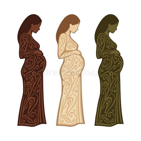 Pregnant Women Silhouette Set With Decorative Patterns In Brown Beige