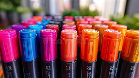 Colorful Markers Neatly Arranged In A Row Artistic Tools Close Up Stock Footage Video Of