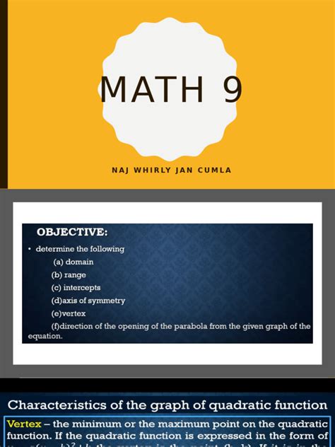 Characteristics Of The Graph Of Quadratic Function Pdf