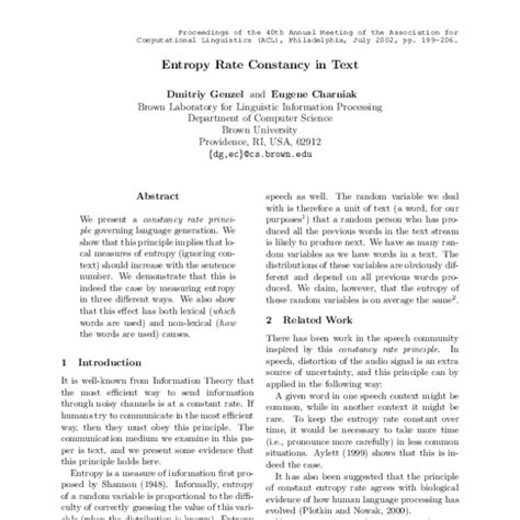 Entropy Rate Constancy In Text Acl Anthology
