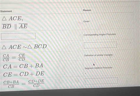 Statement Reason Ace Given Overline Bdbeginvmatrix Endvmatrix Overline Ae Cor [geometry]
