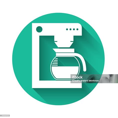 긴 그림자와 절연 유리 냄비 아이콘 화이트 커피 머신 녹색 원 버튼을 클릭 합니다 벡터 일러스트 가정 생활에 대한 스톡 벡터 아트 및 기타 이미지 Istock