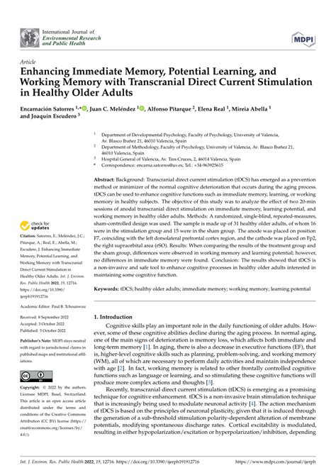 Pdf Enhancing Immediate Memory Potential Learning And Working Memory With Transcranial