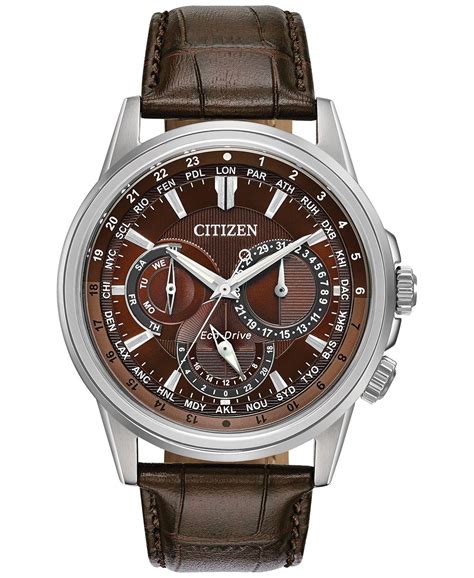 Citizen Eco Drive Mens Calendrier Brown Leather Strap Watch 44mm