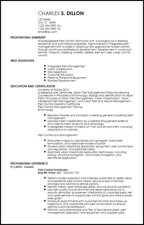 Pest Control Resume TUTORE ORG Master Of Documents