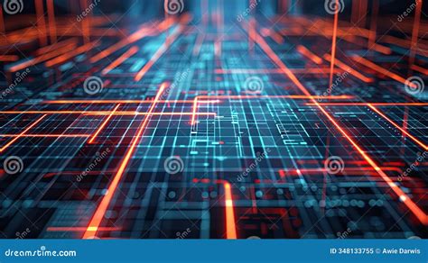 Techno Schematics On Futuristic Grid Stock Illustration Illustration Of Building Security