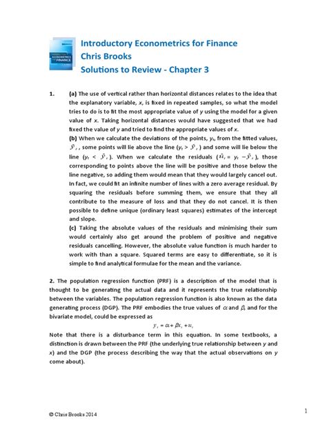 Introductory Econometrics For Finance Chris Brooks Solutions To Review Chapter 3 Pdf