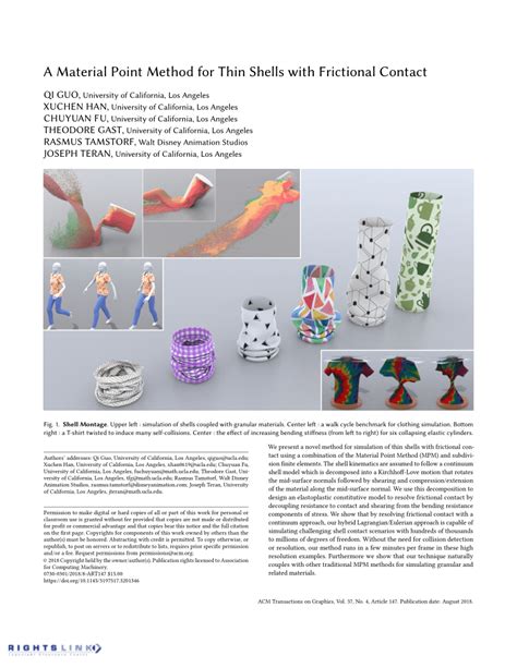 Pdf A Material Point Method For Thin Shells With Frictional Contact