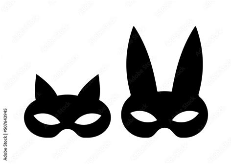 Adult Mask Cat And Bunny Vector Icon Set Black Bdsm Fetish Masquerade Costume Eye Mask