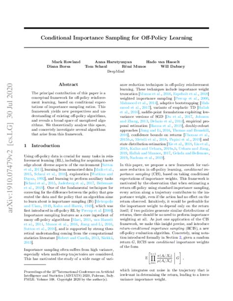 Pdf Conditional Importance Sampling For Off Policy Learning