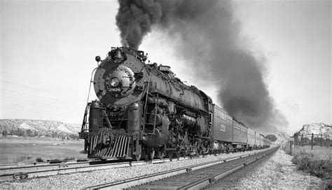 Atsf 4 8 4 Steam Locomotive 2926 Pulling Train 123 Black And White