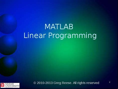 Matlab Linear Programming презентация доклад проект скачать
