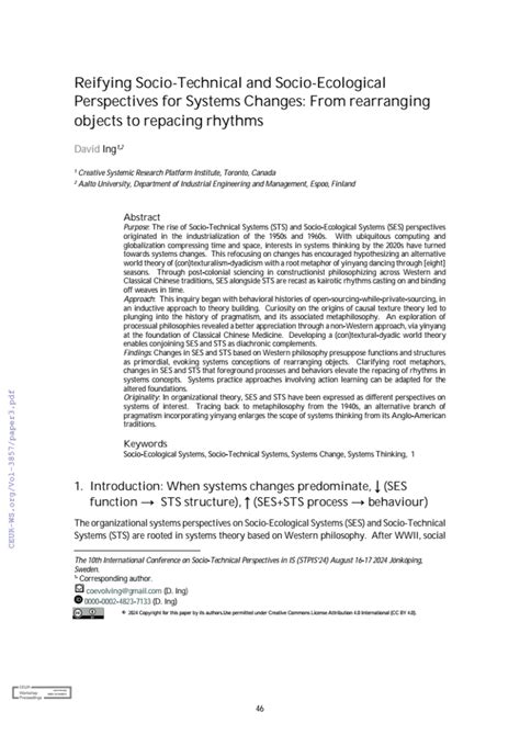 Stpis 2024 Proceedings Reifying Socio Technical And Socio Ecological Perspectives For Systems