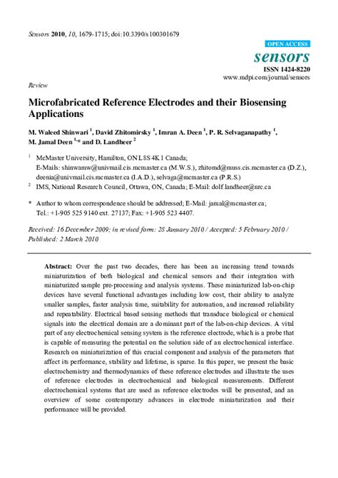 Pdf Microfabricated Reference Electrodes And Their Biosensing Applications