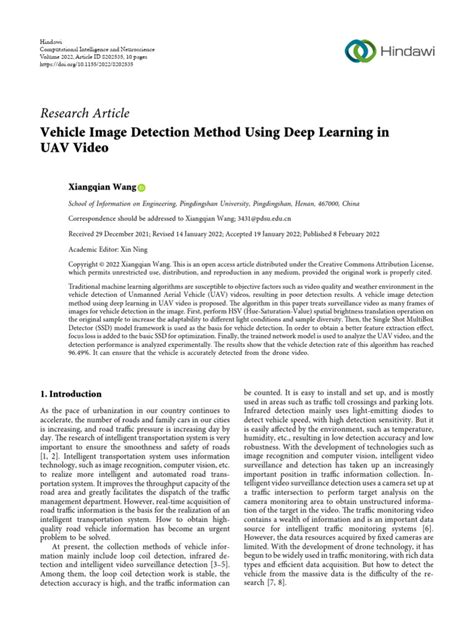 Vehicle Image Detection Method Using Deep Learning In Uav Video Wang Pdf