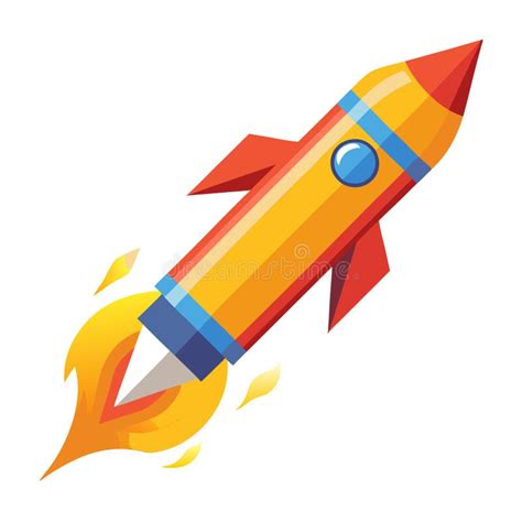 Cartoon Rocket Illustration Orange And Yellow Flying With Flames Stock Vector Illustration